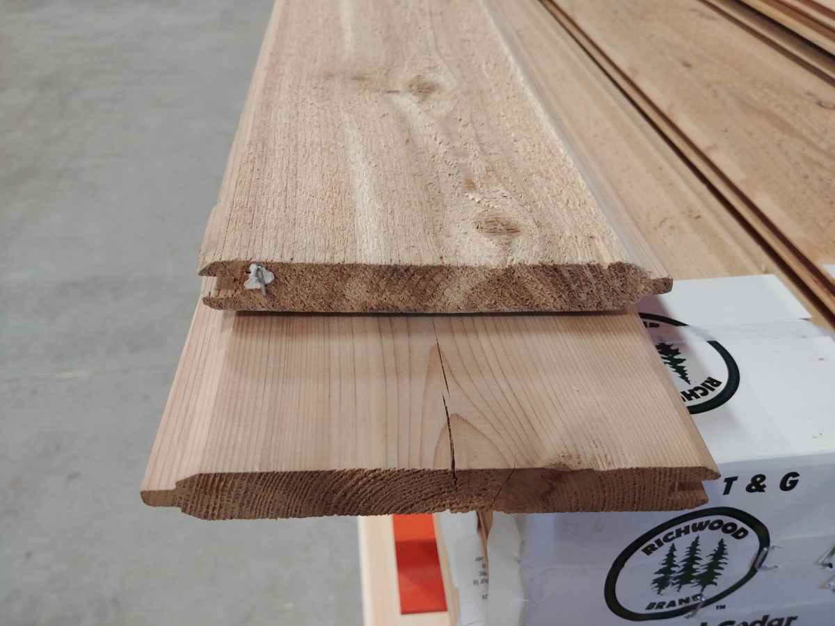 1 x 6 Western Red Cedar, Select Tight Knot, Tongue & Groove - Wood Shed